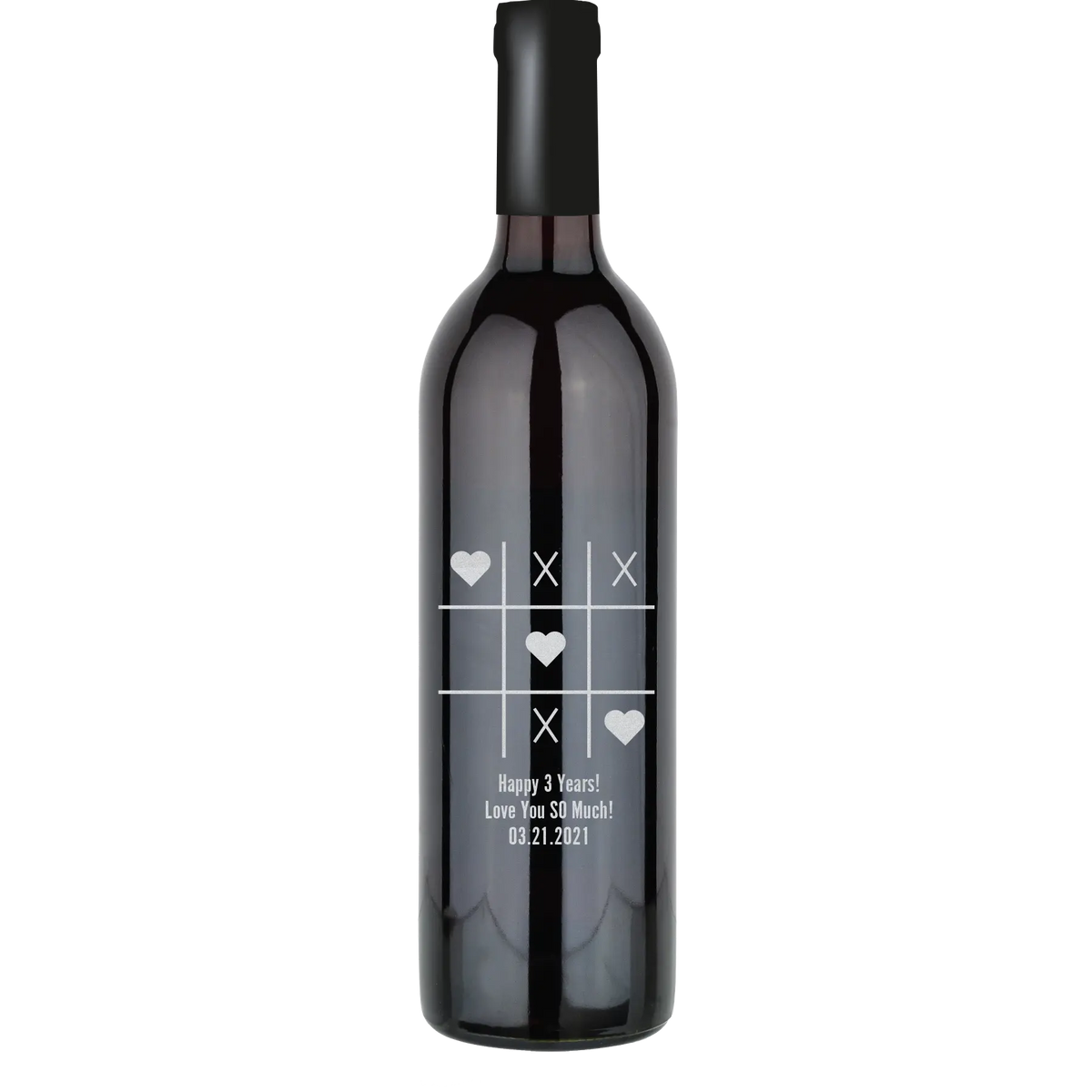 Heart Tic Tack Toe Custom Wine Bottle | Iconic Cellars